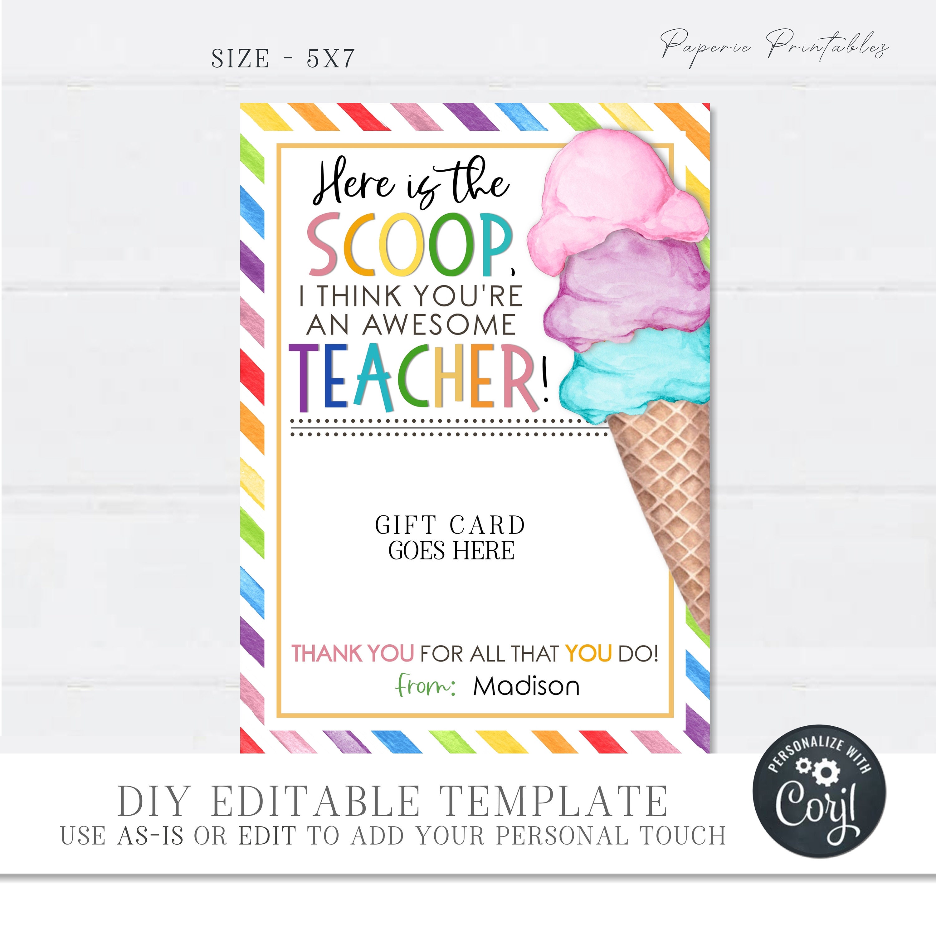 EDITABLE Teacher Appreciation Gift Card Holder, Here's the Scoop ...
