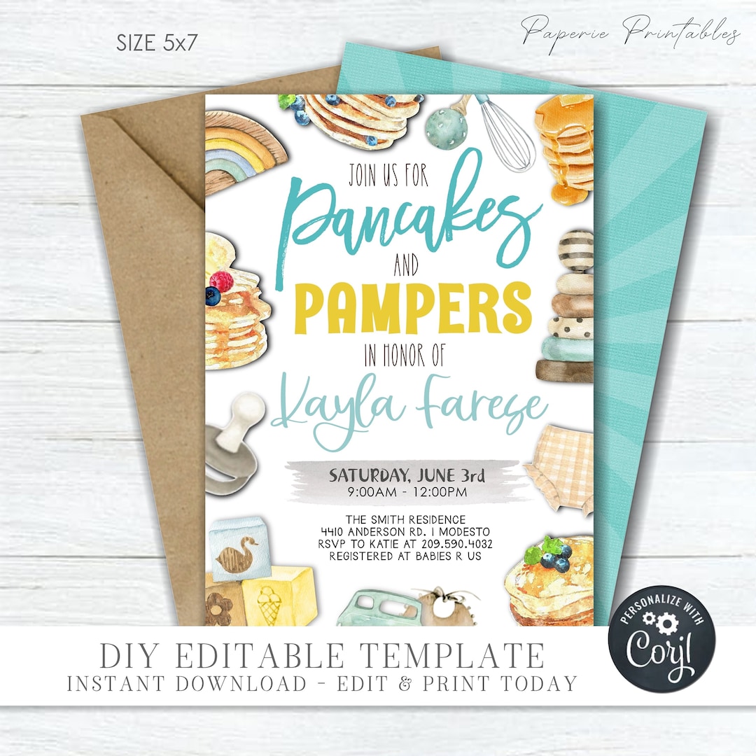 EDITABLE Pancake Baby Shower Invitation, Boy Pancakes and Pampers ...