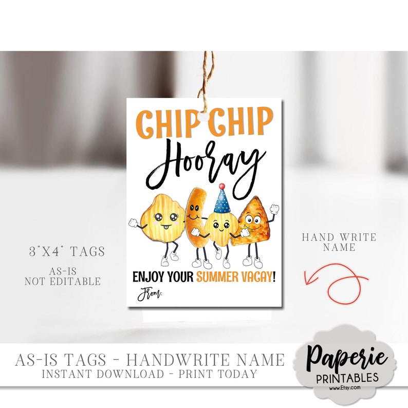 EDITABLE Thank You Teacher Gift Tag, End of School Chips Gift Tag, Chip ...