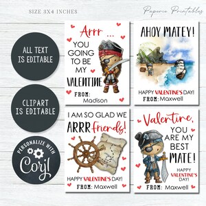 EDITABLE Pirate Valentine Cards, Kid Valentine Cards, School Valentine ...