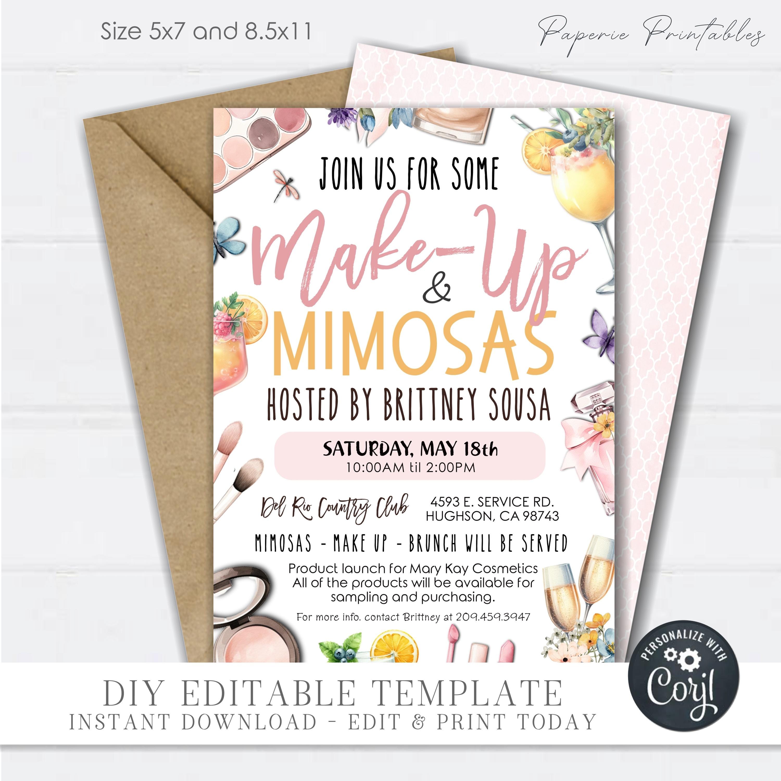 EDITABLE Makeup and Mimosas Flyer, Make up and Mimosa's Event, Mimosas ...