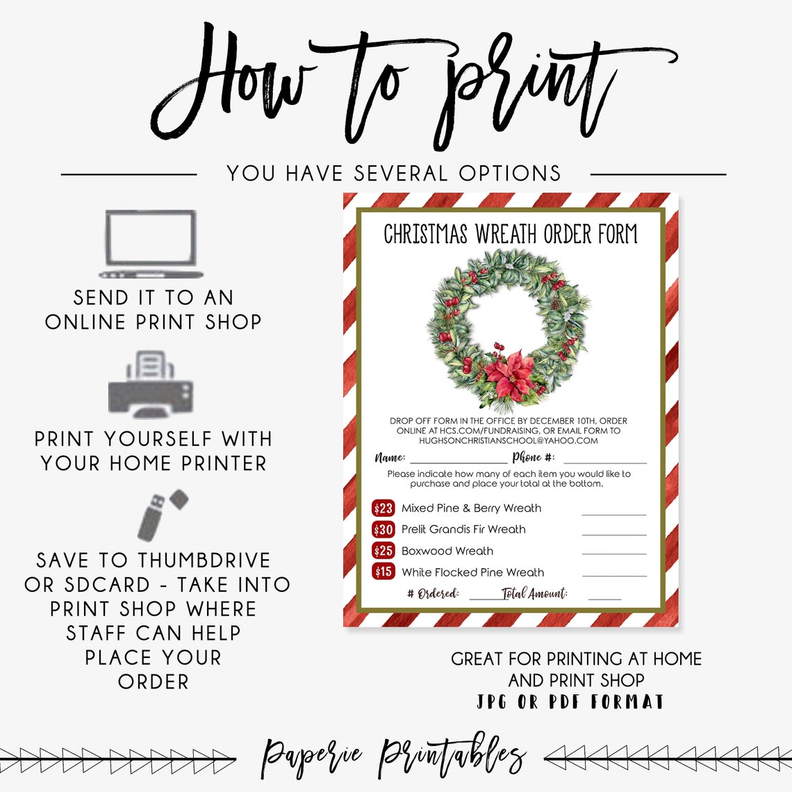 EDITABLE Christmas Wreath Fundraising Order Form Wreath Sale - Etsy