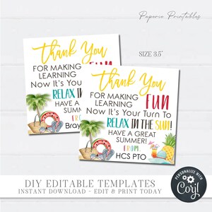 EDITABLE End of School Teacher Gift Tags, Teacher Appreciation Gift ...