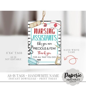 Editable Nurse Assistant Gift Tags: Appreciation Thank You (DIY Corjl ...