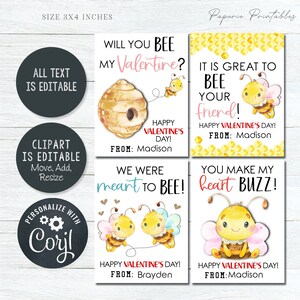 EDITABLE Bee Valentine Cards, Honey Bee Valentine Cards, School ...