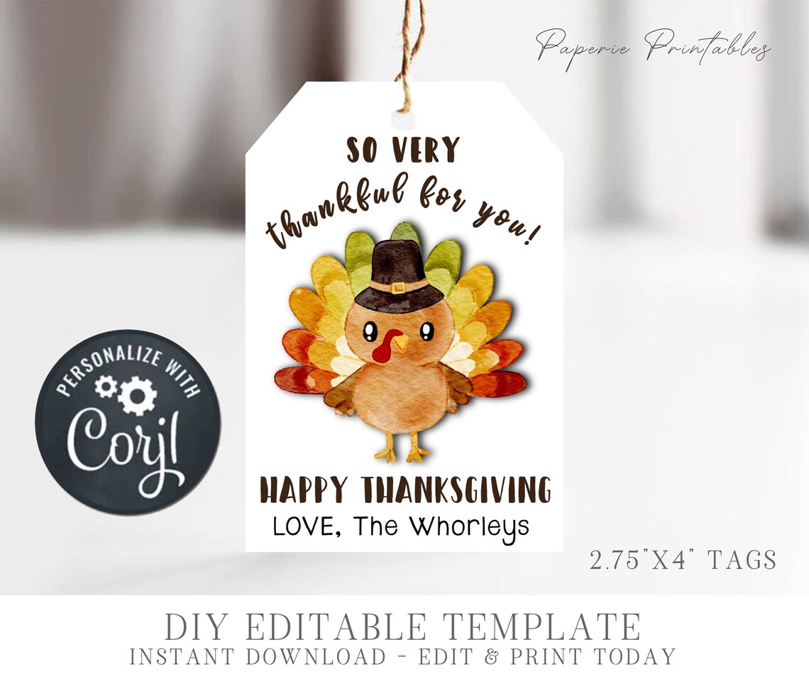 Editable Happy Thanksgiving Gift Tags Thankful for You Gift - Etsy