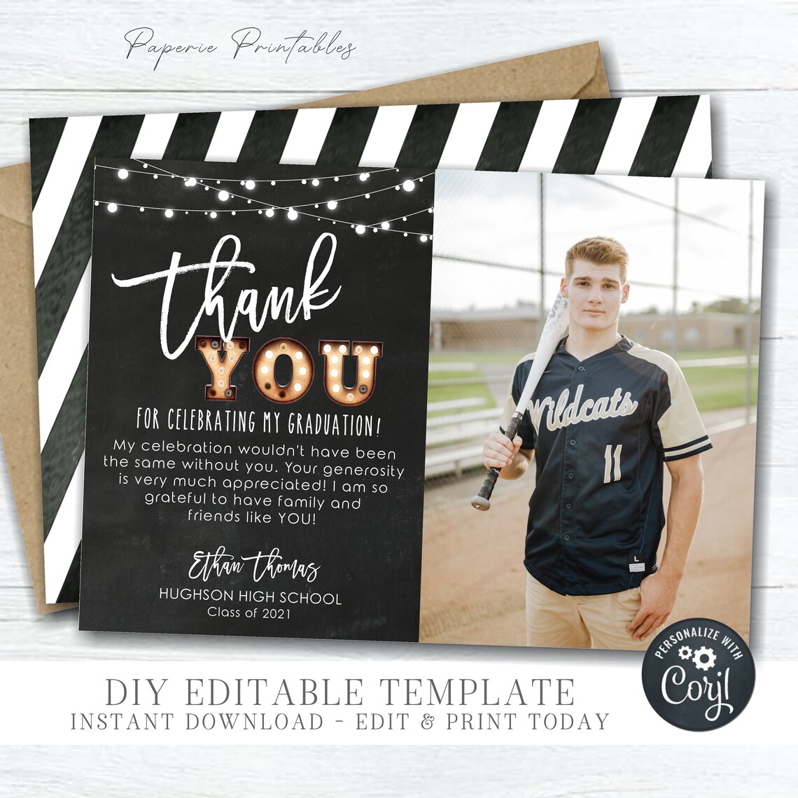 EDITABLE Graduation Thank You Card Thank You Graduation Card - Etsy