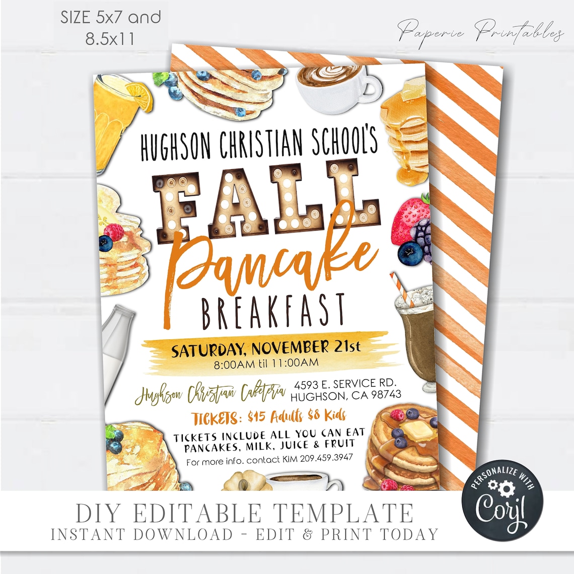 EDITABLE Pancake Breakfast Flyer Pancake Breakfast Fundraiser - Etsy