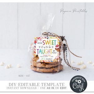 EDITABLE Teacher Appreciation Gift Tag, SWEETS Teacher Appreciation Tag ...