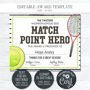 Editable Tennis Award Certificates: End of Season Team Awards (DIY W ...