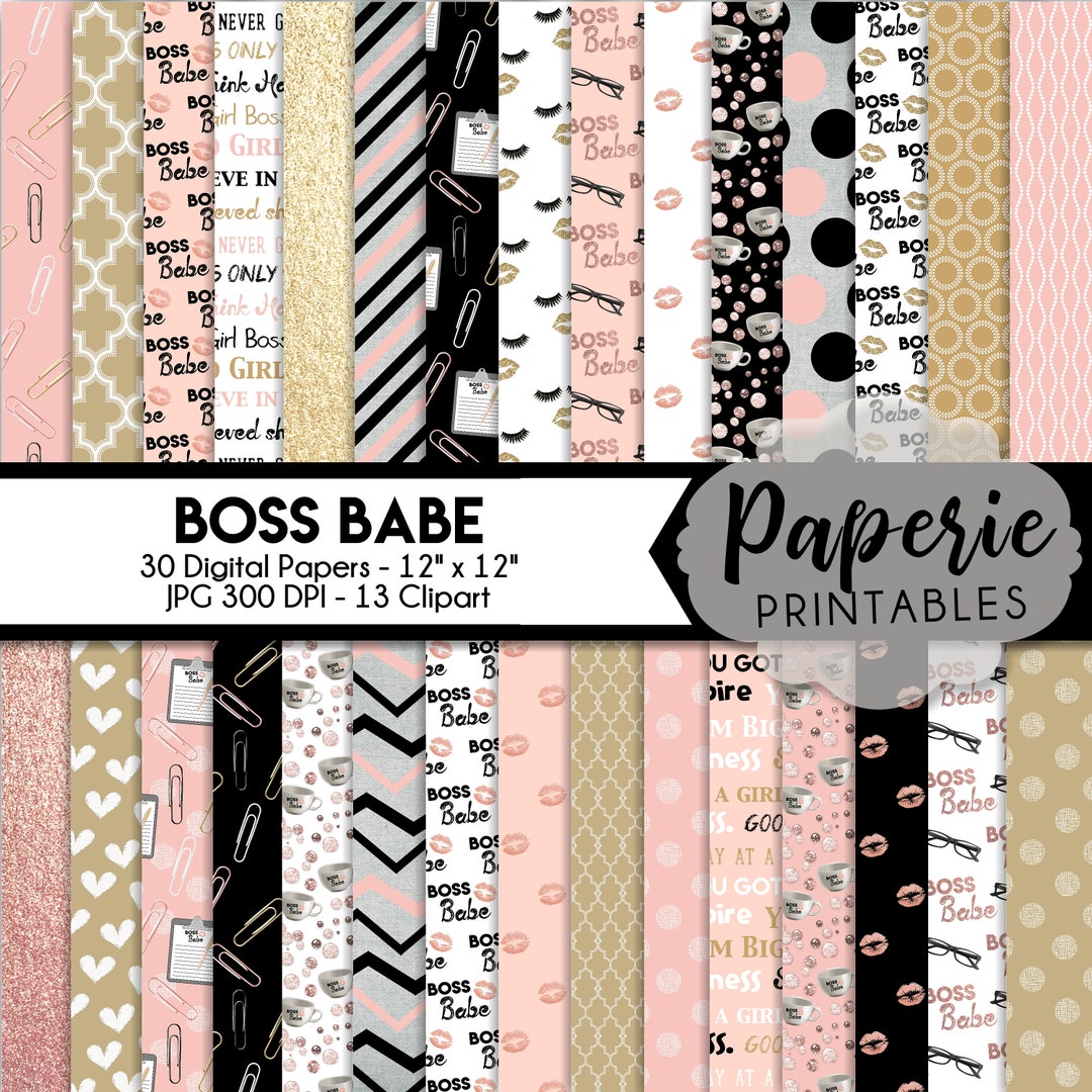 Boss Babe Pattern Digital Paper - 12x12 Digital Scrapbooking Paper - 30 ...