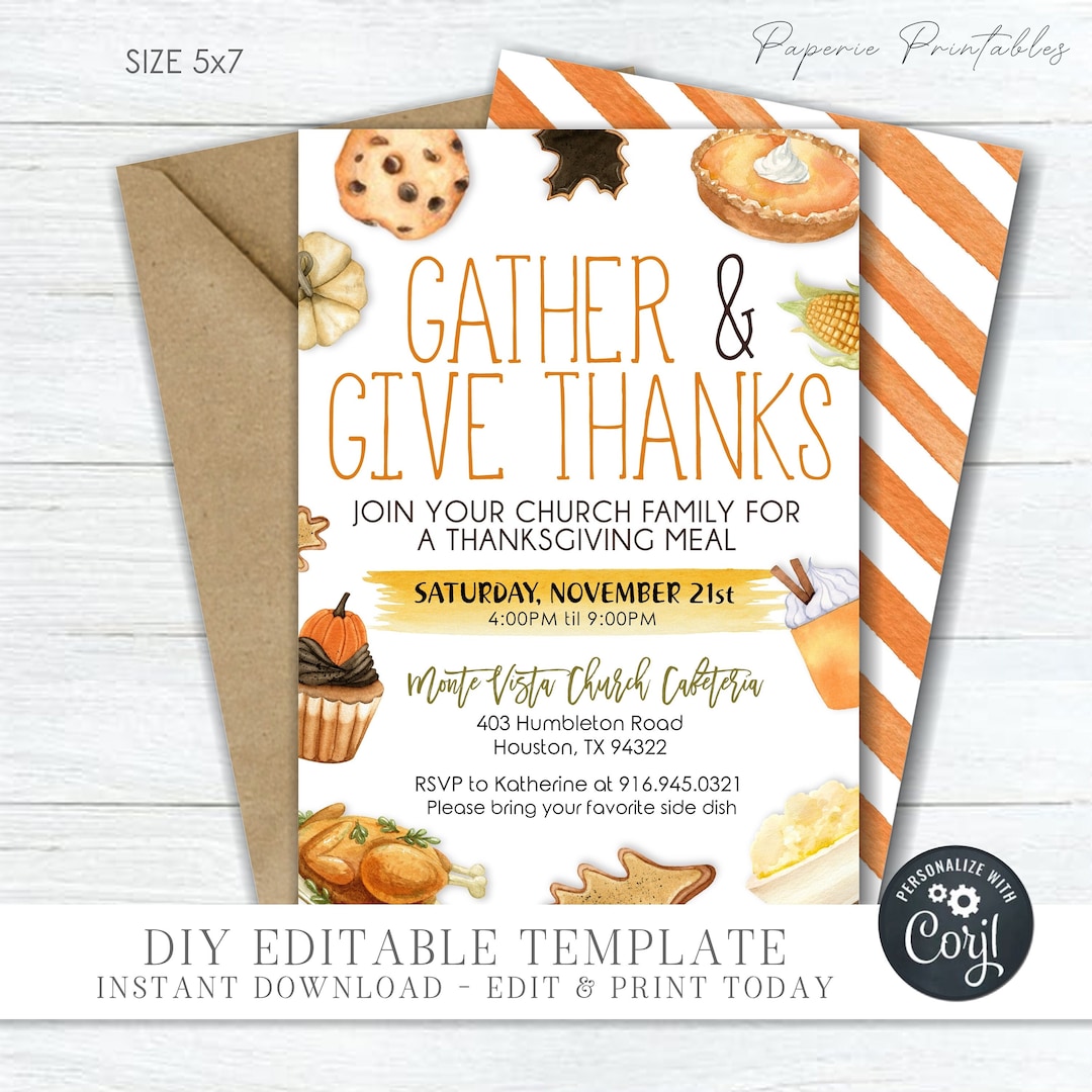 EDITABLE Gather and Give Thanks Thanksgiving Party Invitation ...
