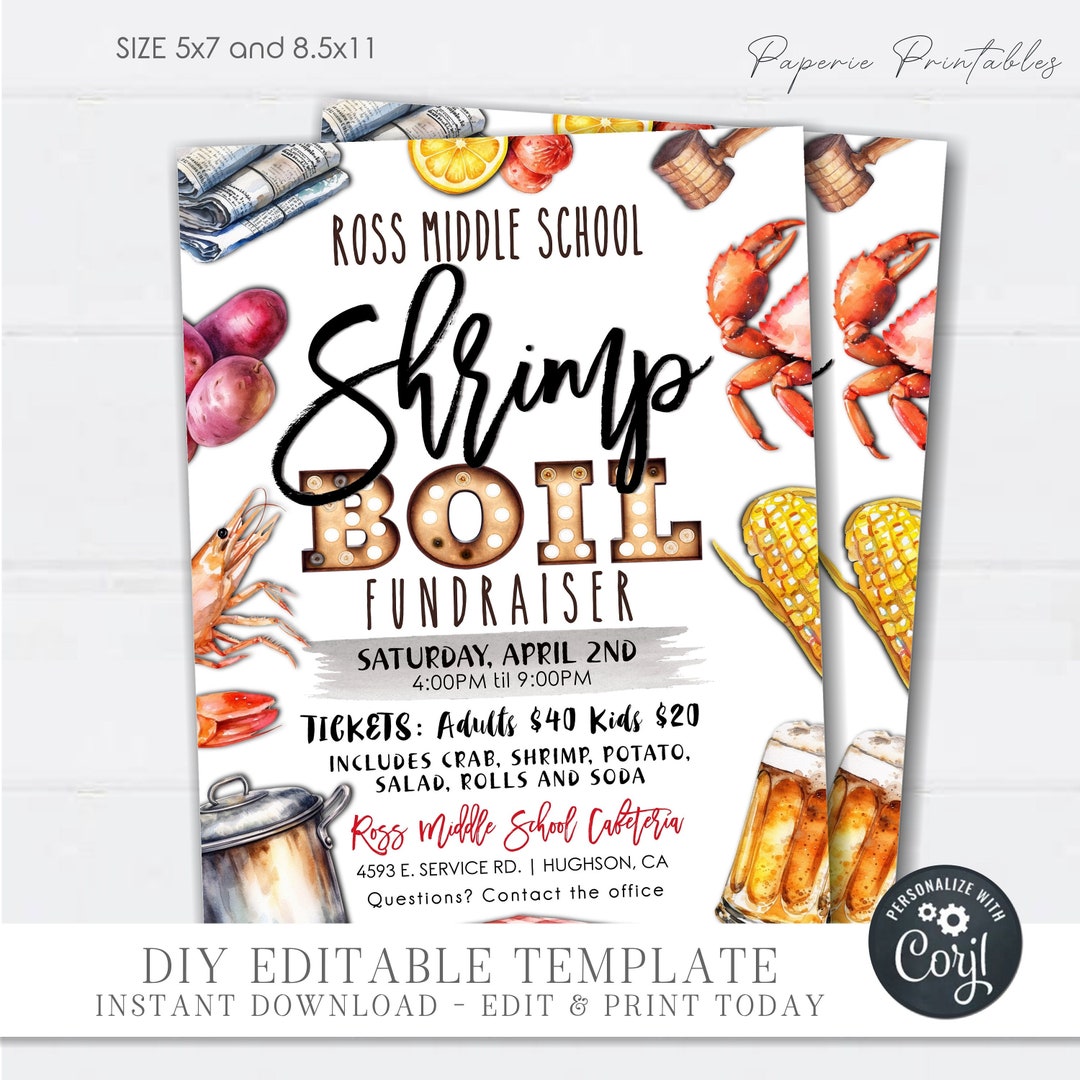 Editable Shrimp Boil Fundraiser Flyer Template (DIY Corjl) #FLYR13 - Etsy