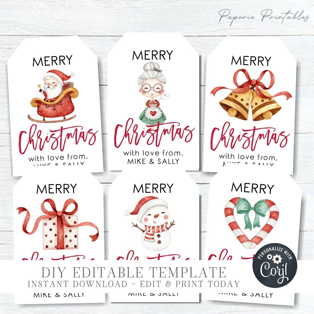 Editable Christmas Gift Tags, DIY Holiday Gift Tags Merry Christmas ...