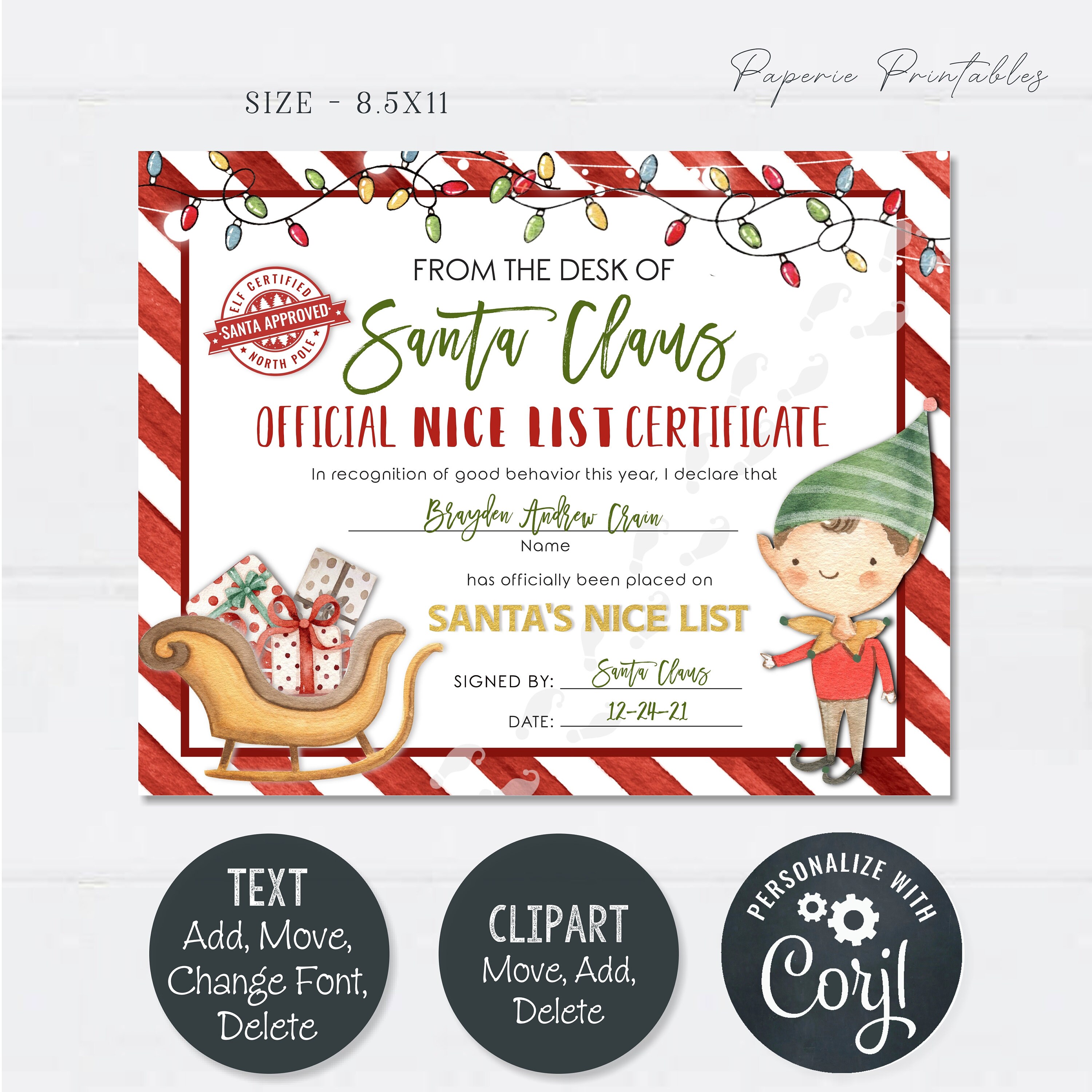 Editable Santa's Nice List Certificate: Christmas Game (DIY With Corjl ...