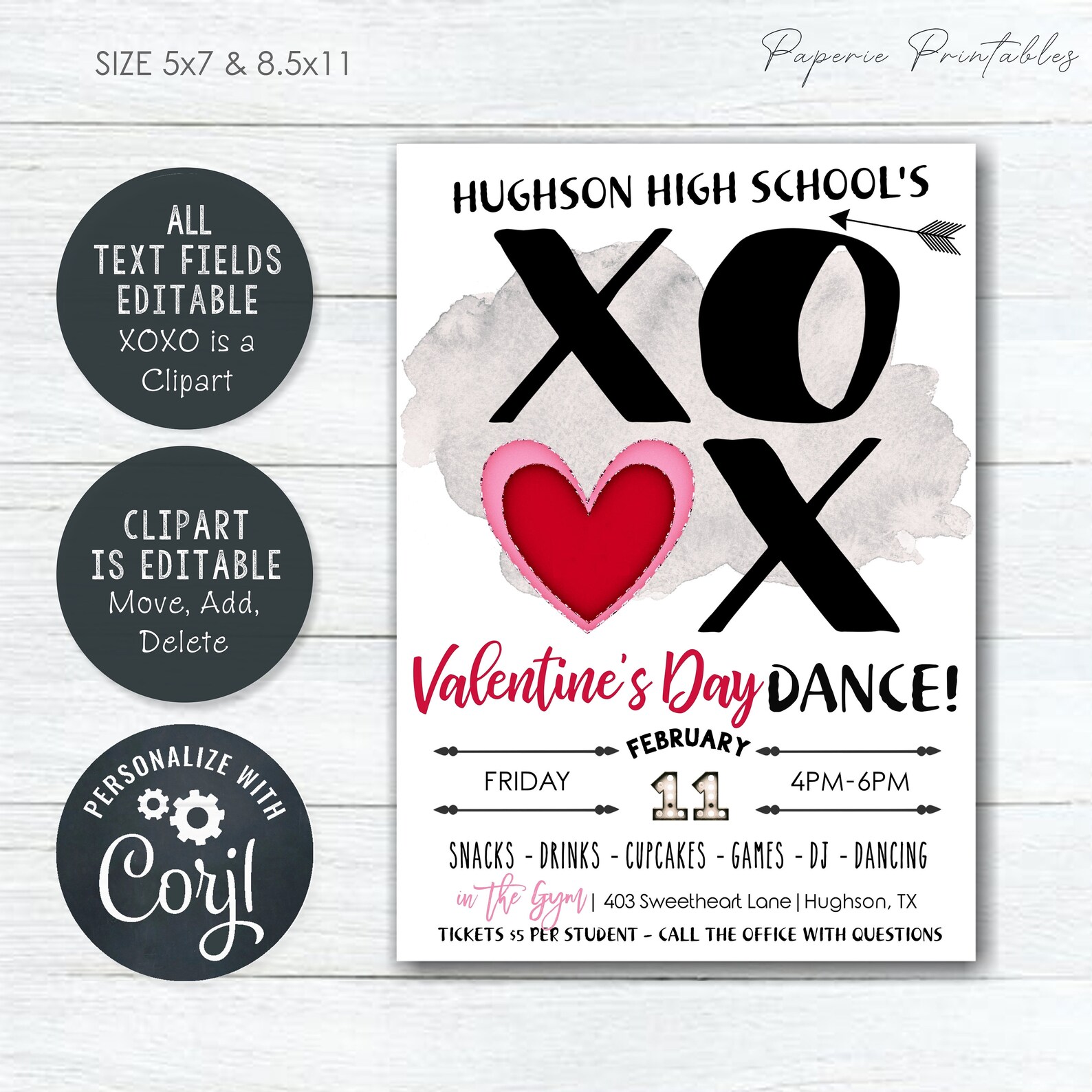 EDITABLE Valentine's Day School Dance Flyer - Etsy