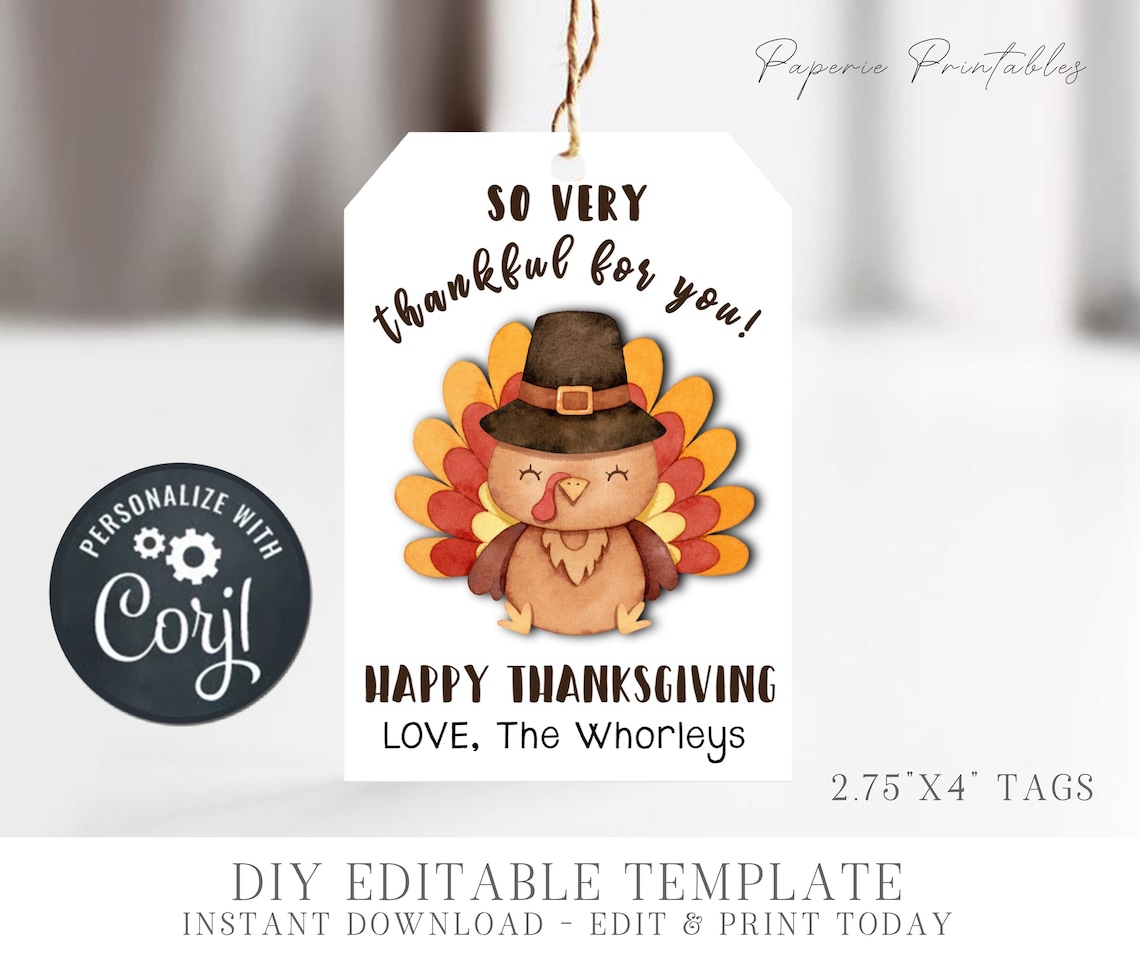 Editable Happy Thanksgiving Gift Tags Thankful for You Gift - Etsy