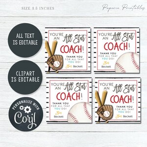 EDITABLE Coach Appreciation Gift Tag, Baseball Coach Appreciation Tag ...