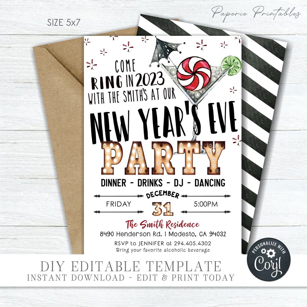 EDITABLE New Year's Eve Party Invitation, NYE Party Template, New Year ...