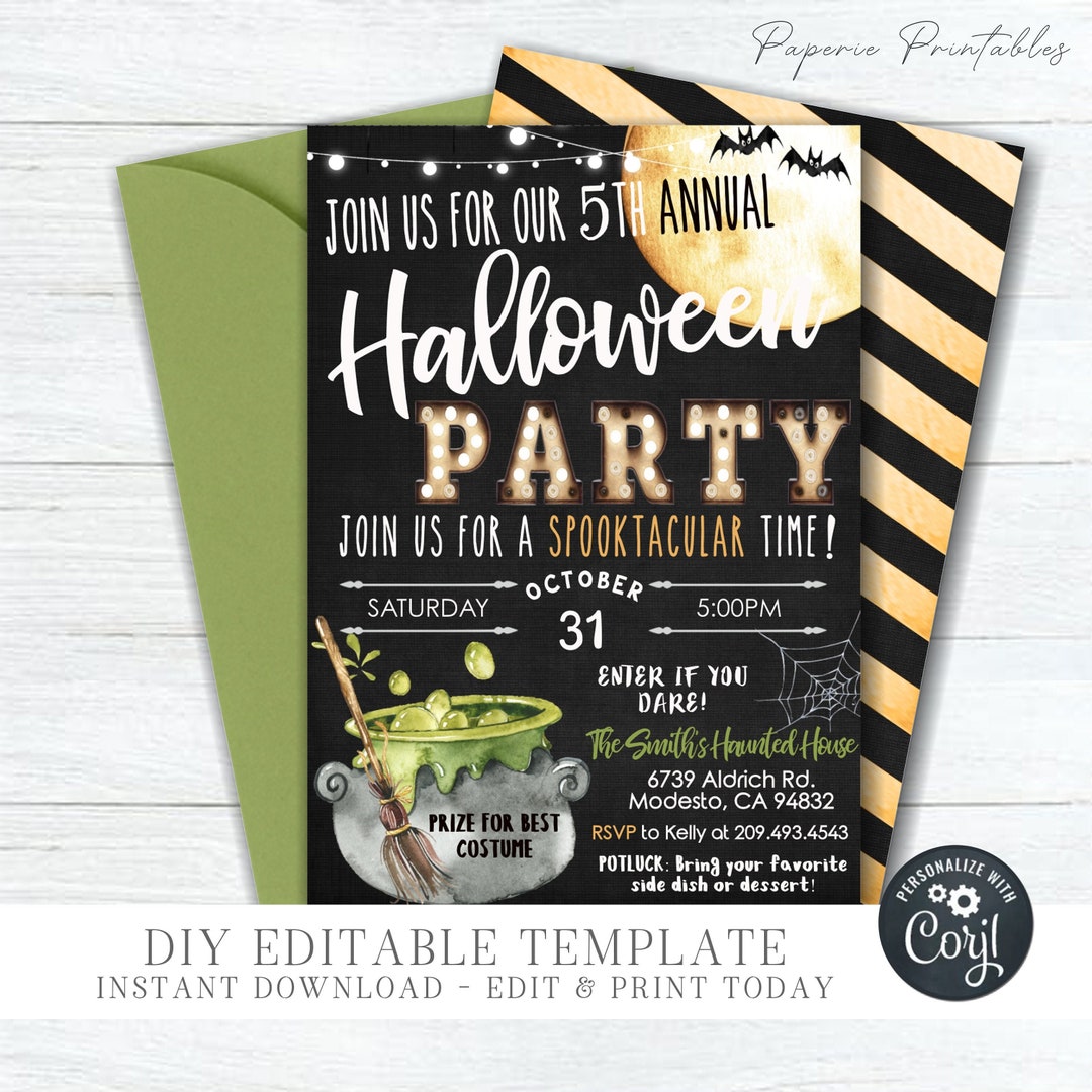EDITABLE Halloween Party Invitation - Halloween Party Template ...