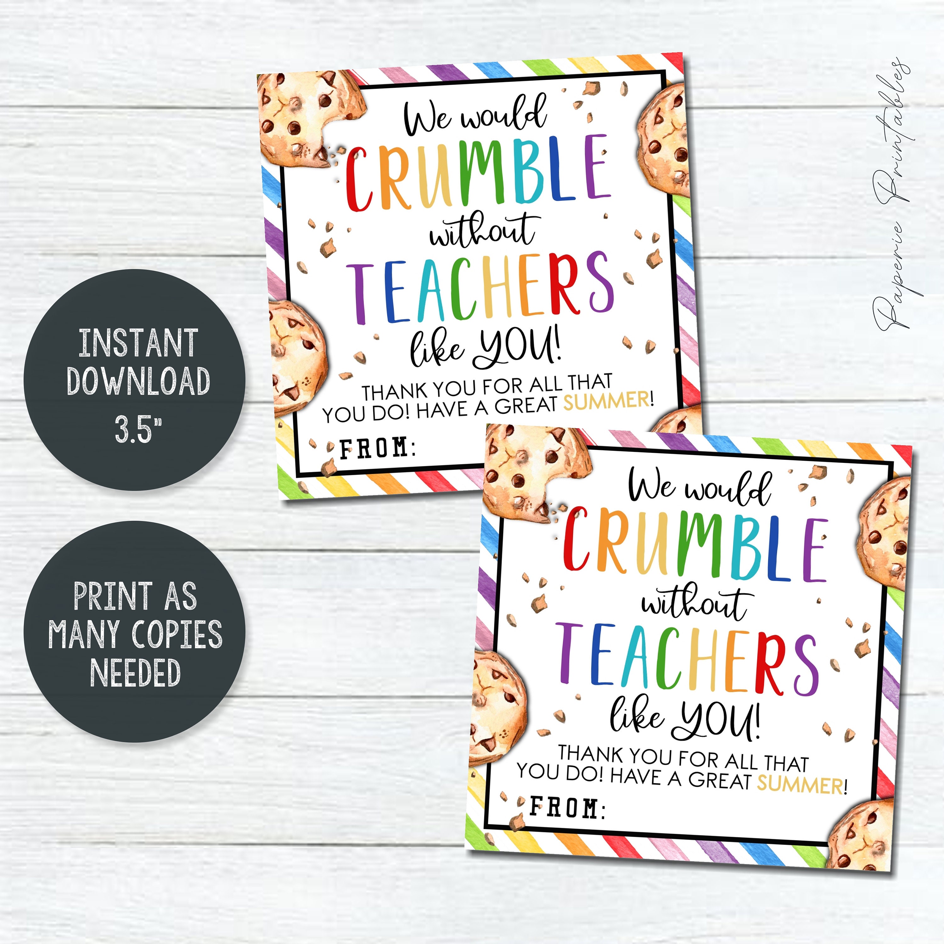 EDITABLE Cookie Teacher Gift Tag, Thank You End of Schoolteacher Tag ...