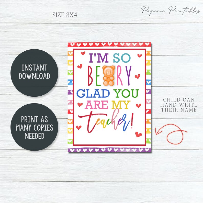 Teacher Valentine Gummy Bear Valentine Tags I'm so Beary - Etsy
