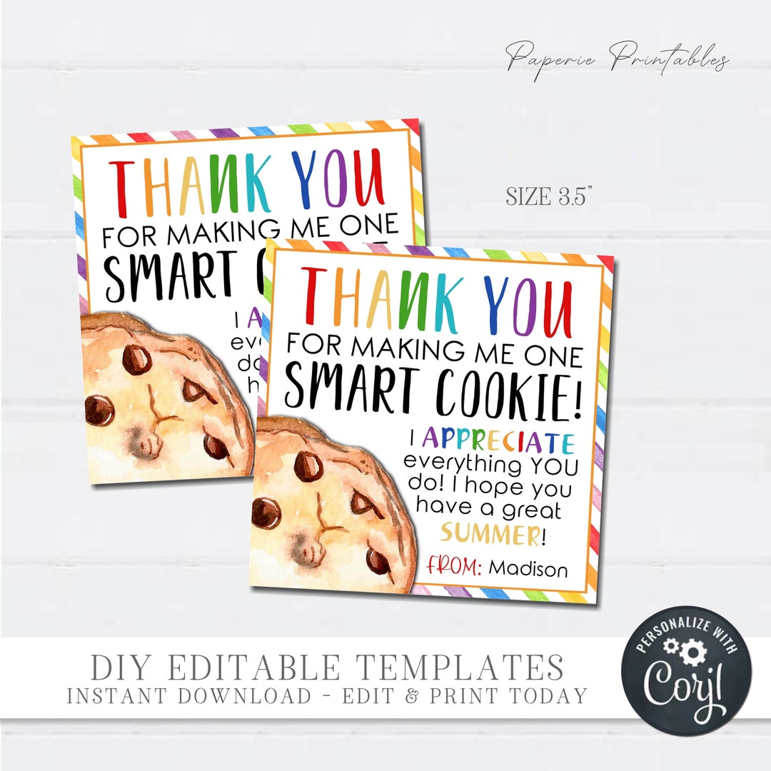 EDITABLE Cookie Teacher Gift Tag, One Smart Cookie Teacher Gift Tag ...