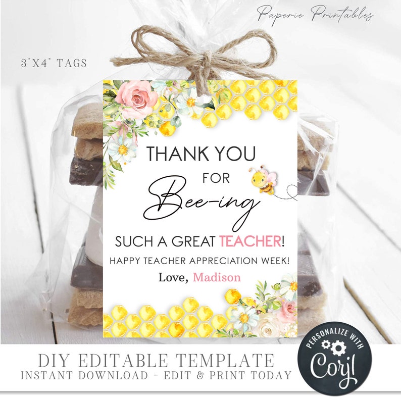 EDITABLE Lip Balm Teacher Appreciation Gift Tag Bee Teacher - Etsy