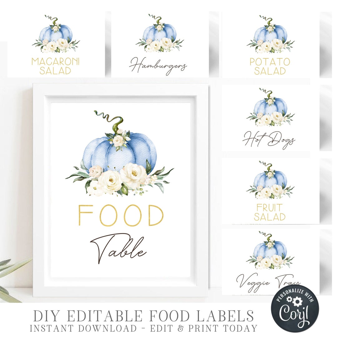 Editable Pumpkin Food Label Tent Cards: Boy Party Decor (digital ...