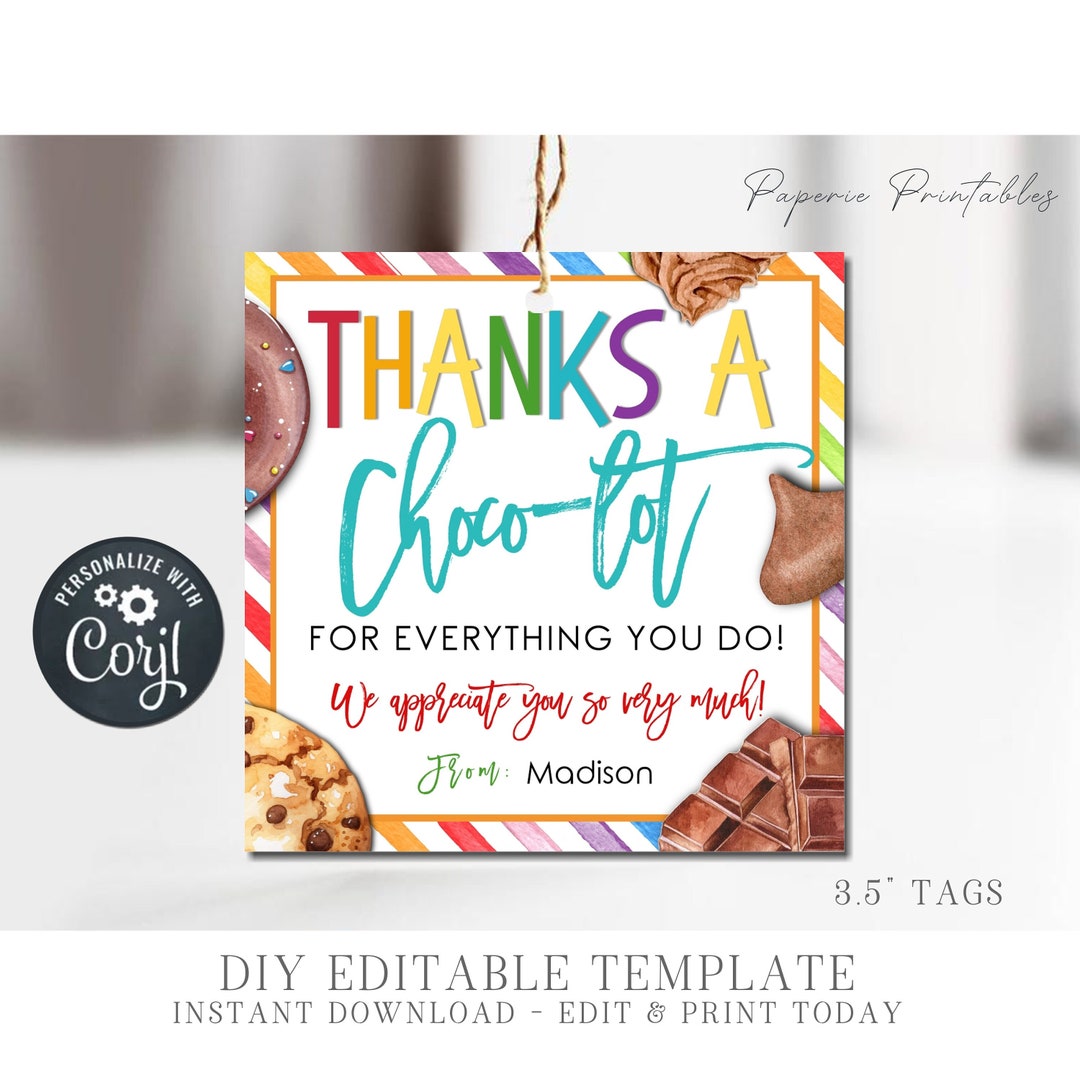 EDITABLE Chocolate Teacher Appreciation Gift Tag, Secretary ...