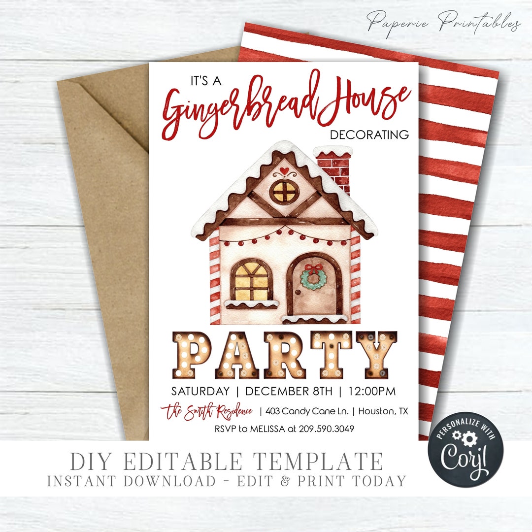 EDITABLE Gingerbread House Decorating Party Invitation - Gingerbread ...