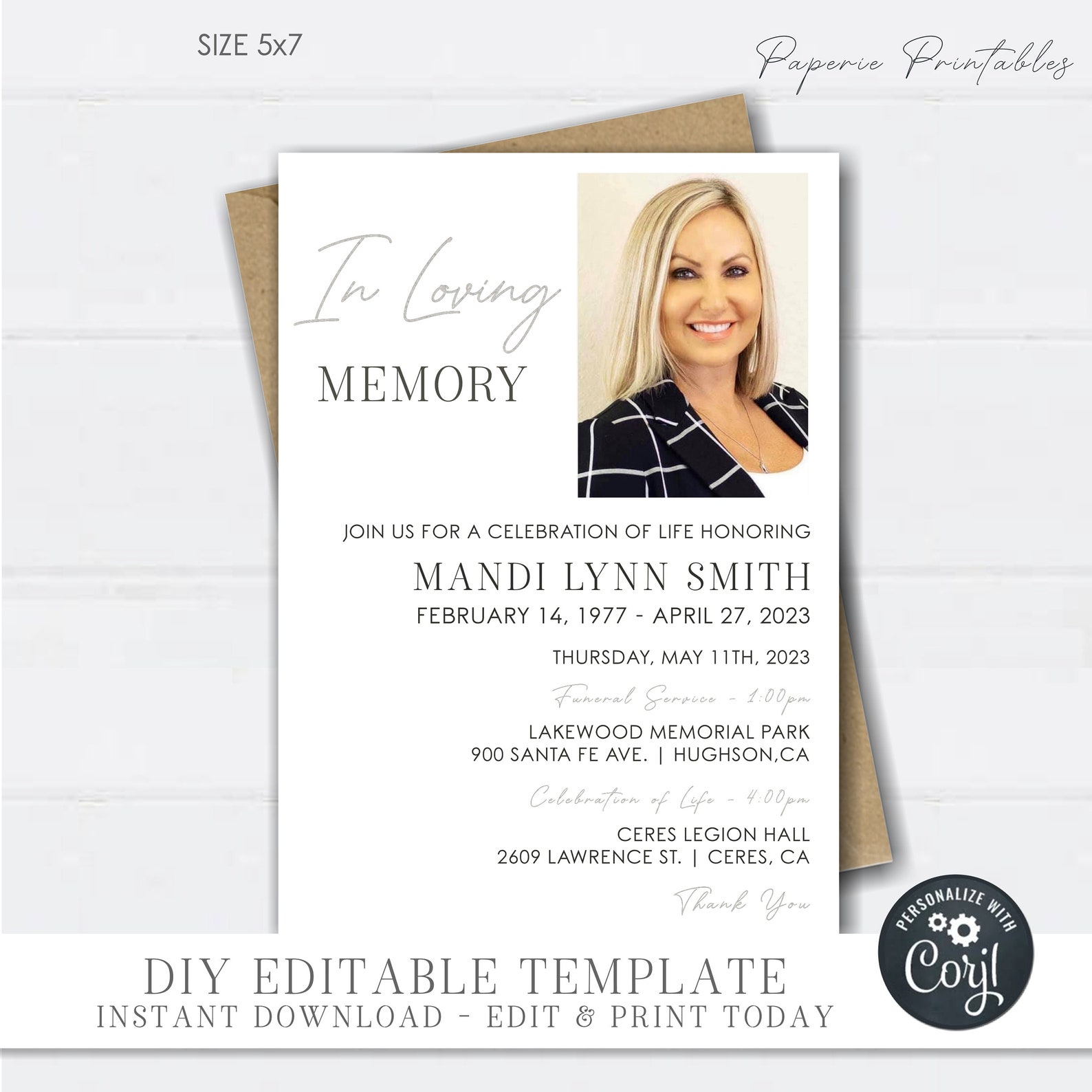 Editable Funeral Announcement Template: Minimalist Memorial Invitation ...
