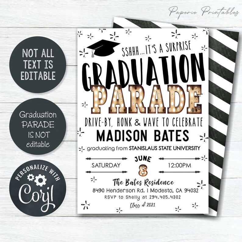 EDITABLE Graduation Parade Invitation Drive by Graduation - Etsy