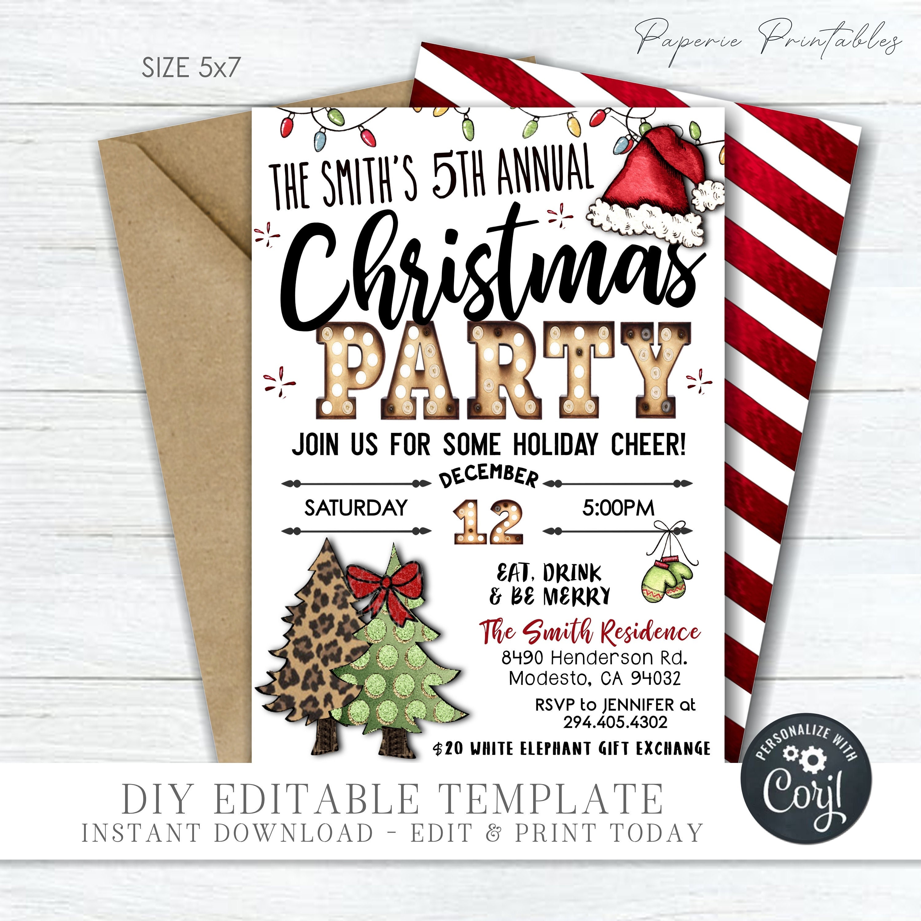 Editable Christmas Party Invitation: Modern Holiday Design (digital ...
