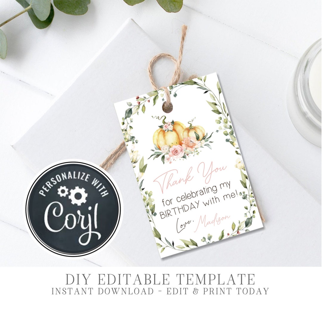 EDITABLE Pumpkin Birthday Party Favor Tags Girl Fall Birthday Party ...