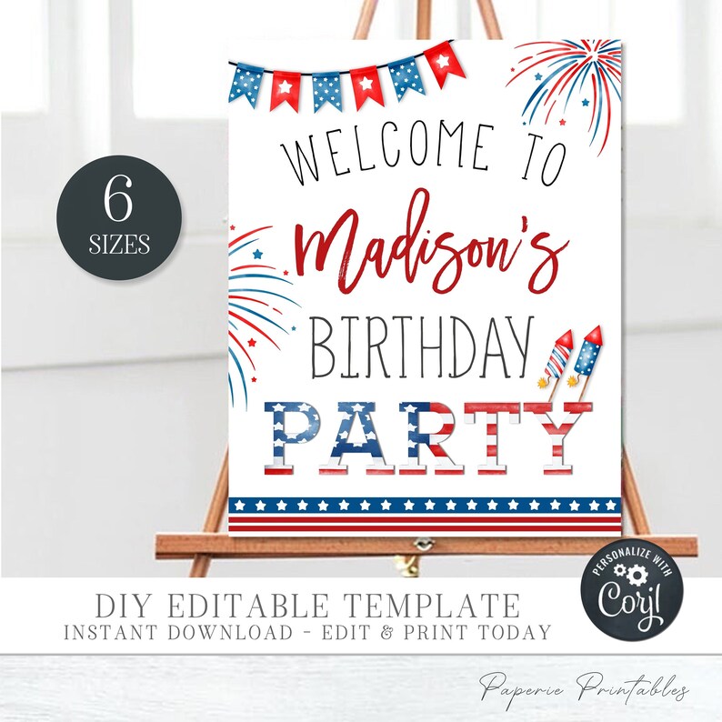 Editable 4th of July Birthday Party Welcome Sign 4th of July - Etsy