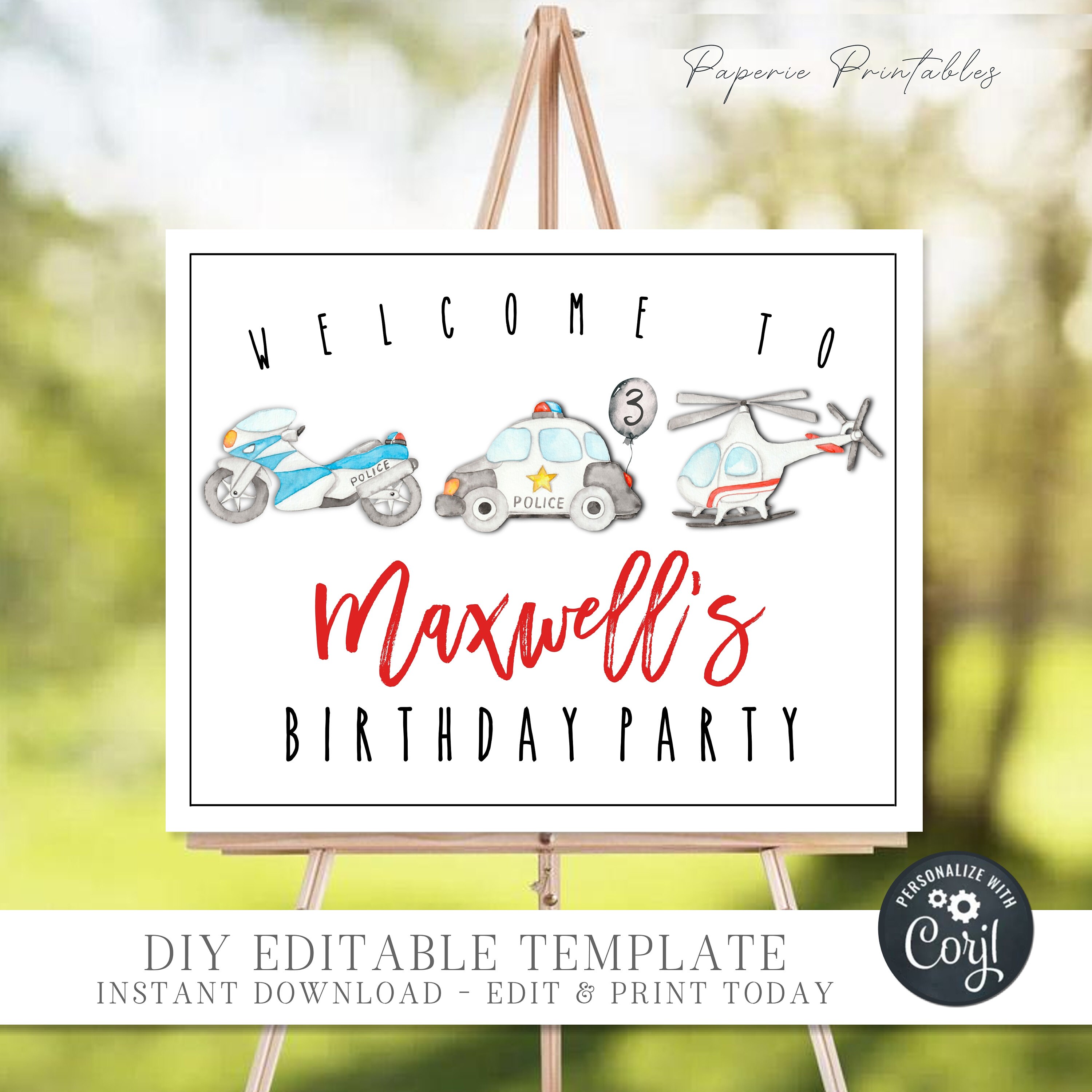 Editable Police Birthday Welcome Sign: DIY Party Template (digital ...