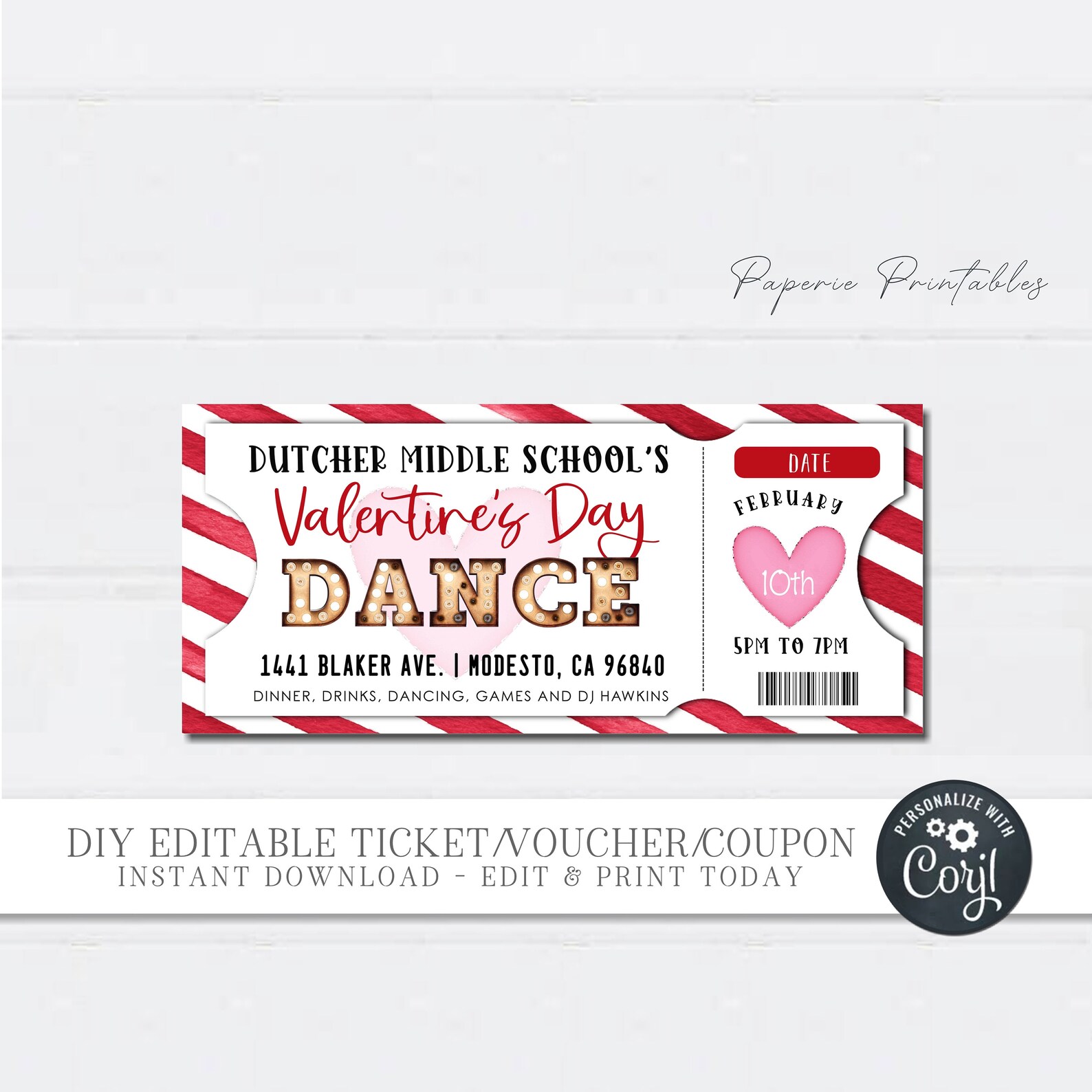 EDITABLE Sweetheart Dance Tickets Valentine's Dance - Etsy