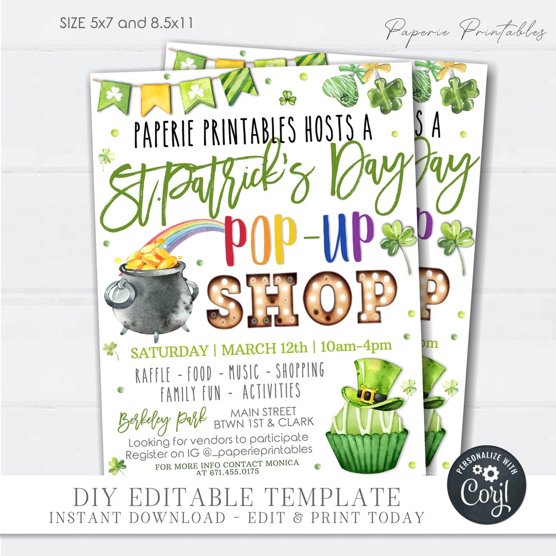 Editable St. Patrick's Day Pop up Shop Flyer (digital Download) - Etsy