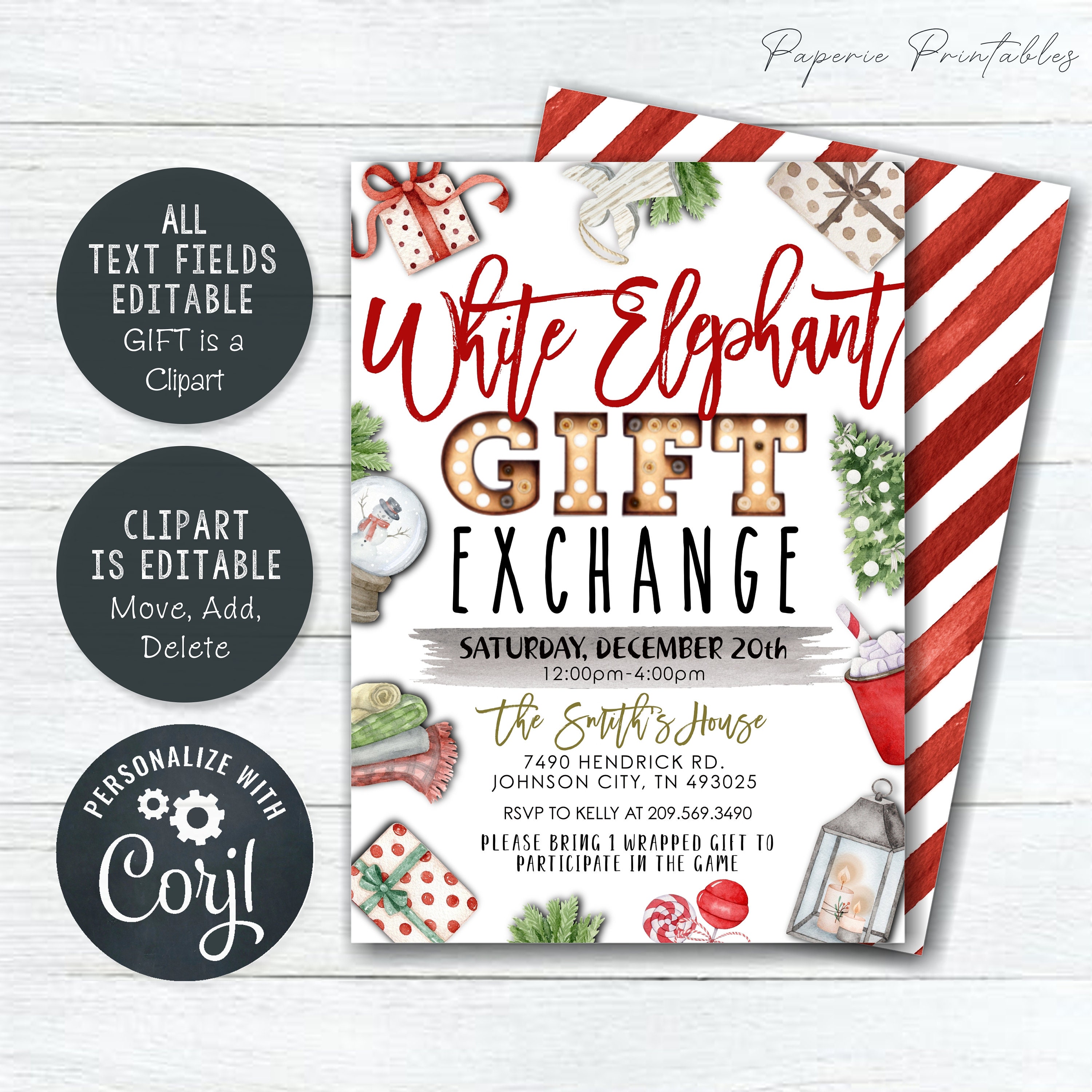 EDITABLE White Elephant Gift Exchange Invitation Christmas - Etsy