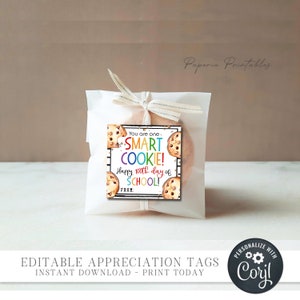 EDITABLE You Are One SMART Cookie 100 Days of Schoo Tag, 100 Days of ...