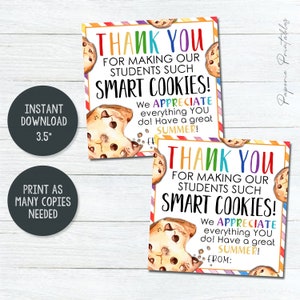 EDITABLE End of School Cookie Teacher Gift Tag, Thank You Teacher ...