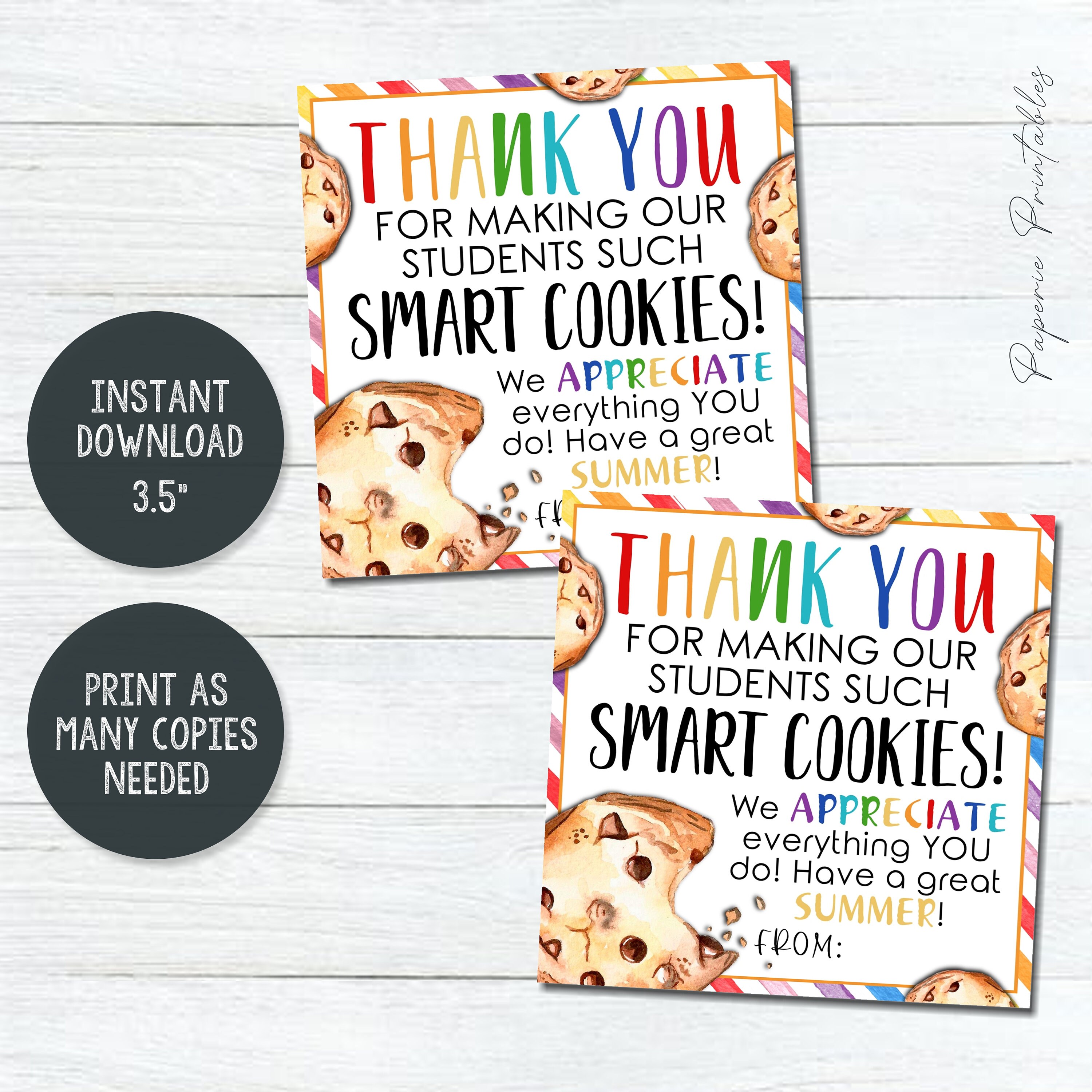 EDITABLE End of School Cookie Teacher Gift Tag, Thank You Teacher ...