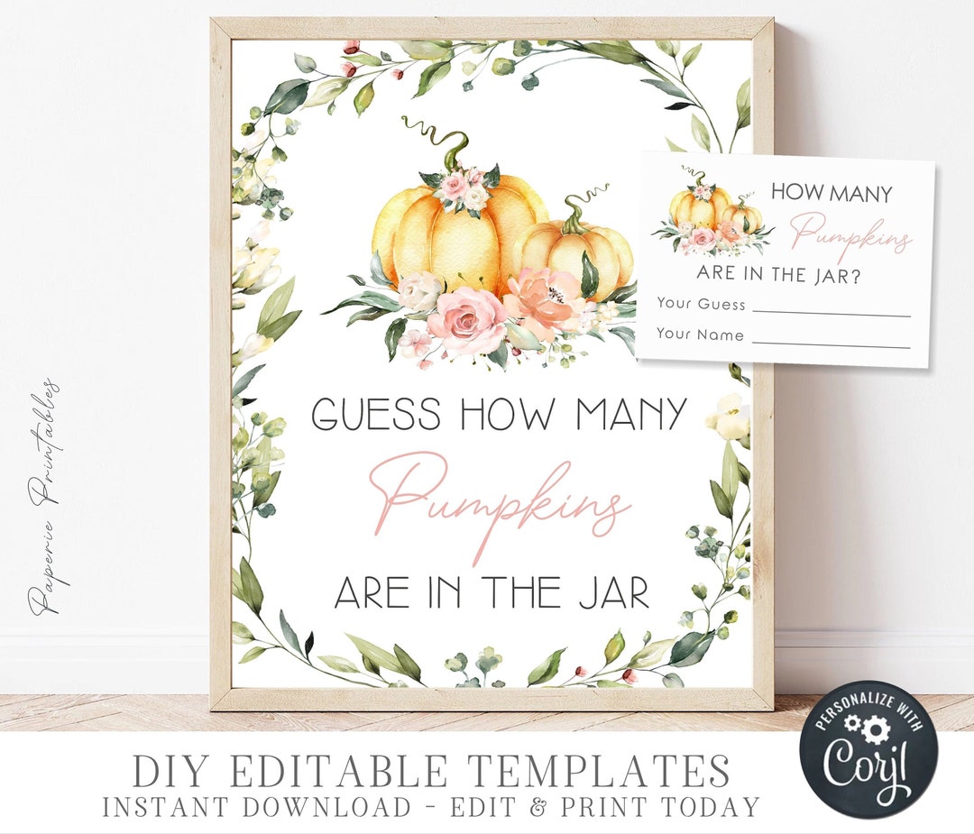 EDITABLE Guess How Many Sign - Pumpkin Guess How Many Baby Shower Game ...
