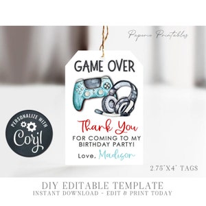 EDITABLE Gaming Party Favor Tags Video Game Party Favor Tags - Etsy