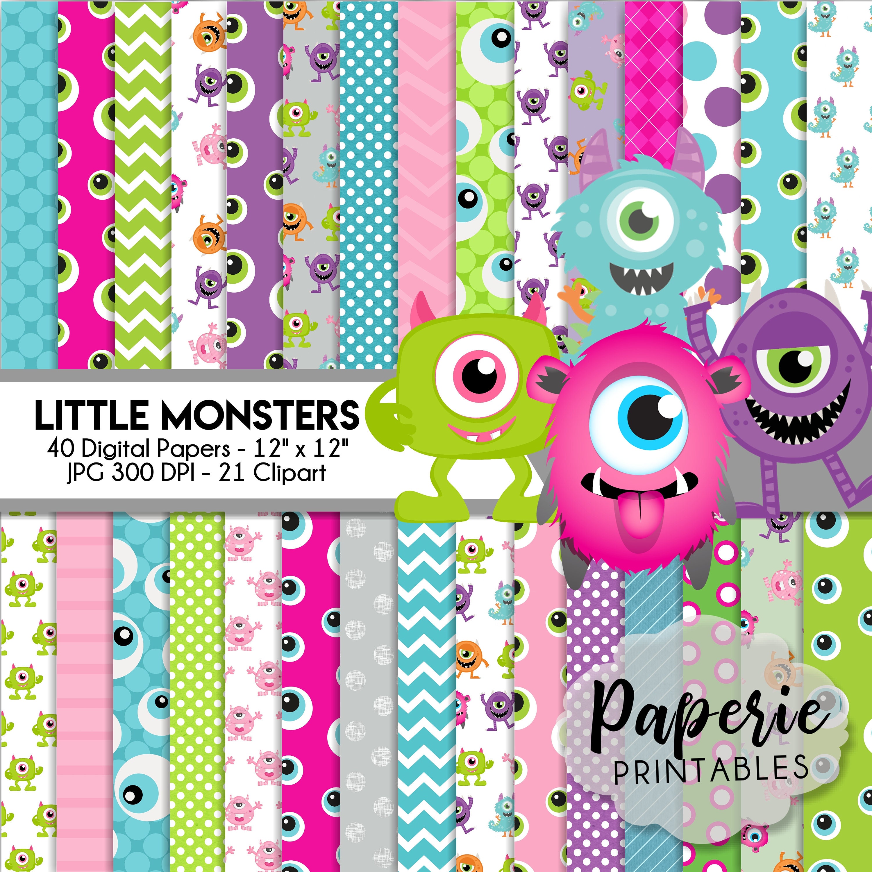 Little Monsters Digital Paper 12x12 Digital Scrapbooking | Etsy