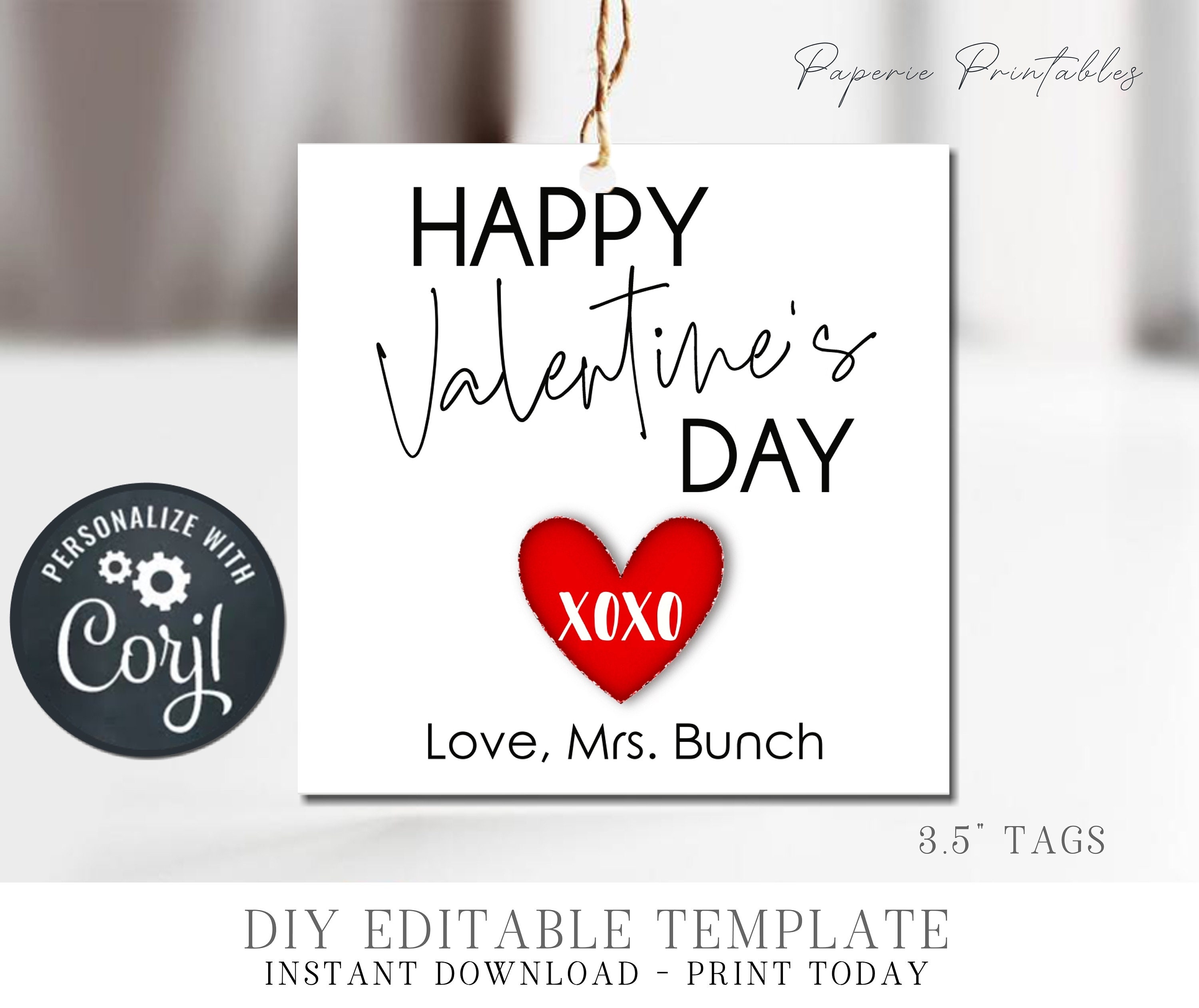 Editable Valentine's Day Gift Tag Happy Valentine's | Etsy
