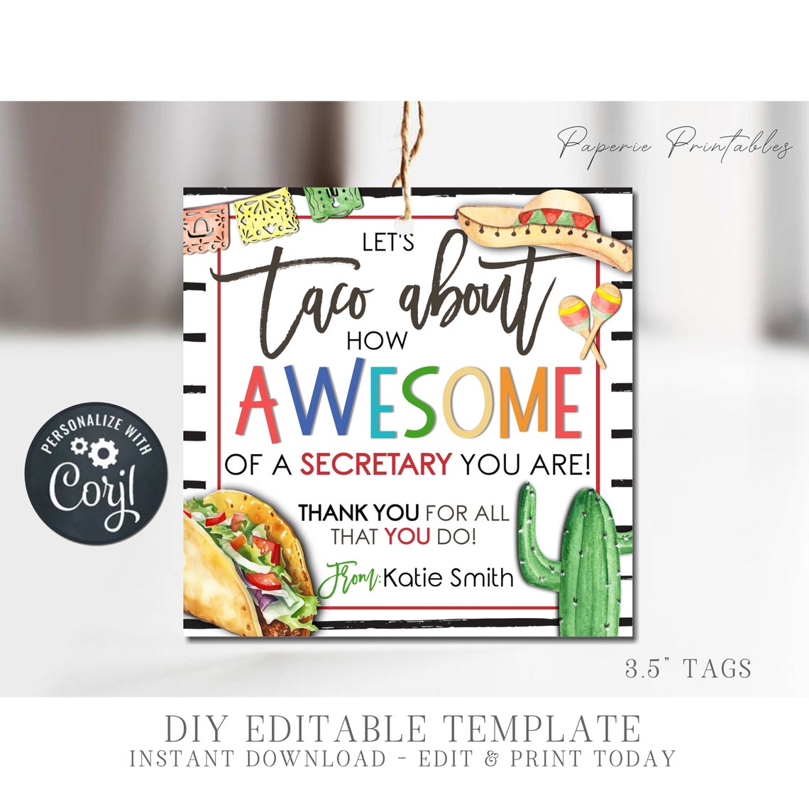 EDITABLE Taco About Secretary Appreciation Gift Tag Secretary - Etsy