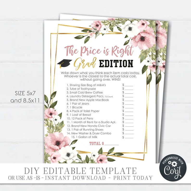 Editable Graduation Party Games Price is Right Graduation - Etsy