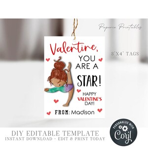 EDITABLE Gymnast Valentine Cards, Kid Valentine Cards, School Valentine ...